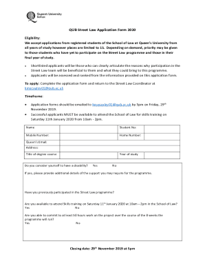 Fillable Online QUB Street Law Application Form 2020 Fax Email Print ...