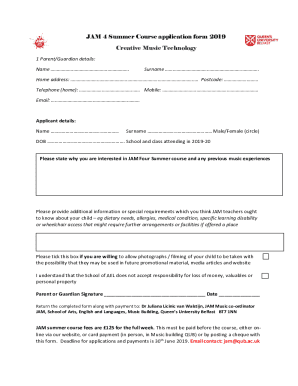 Fillable Online JAM 4 Summer Course application form 2019 Fax Email ...