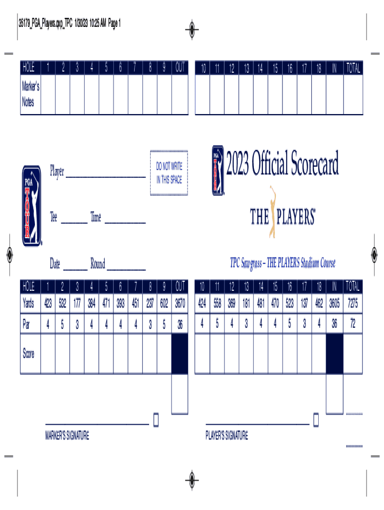 Fillable Online THE PLAYERS Stadium Course Scorecard - Sawgrass Fax ...