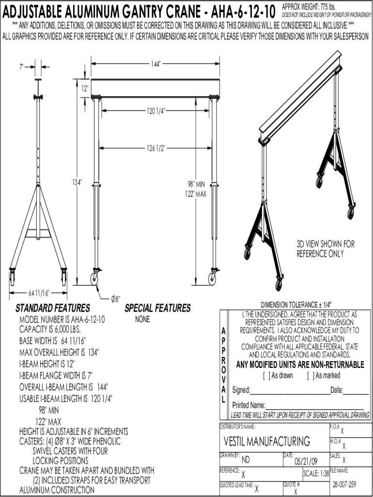 Fillable Online Portable Tri-Adjustable Aluminum 1/2 to 3 Ton Gantry ...