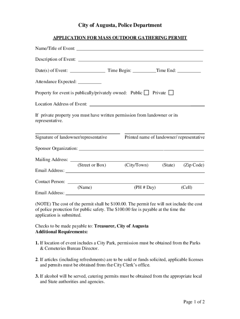 Fillable Online APPLICATION FOR MASS OUTDOOR GATHERING PERMIT Fax Email ...