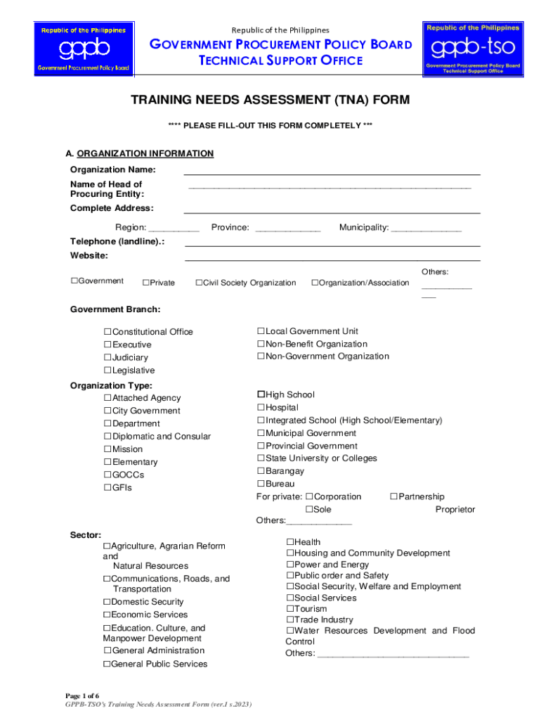 Fillable Online TRAINING NEEDS ASSESSMENT (TNA) FORM Fax Email Print - pdfFiller