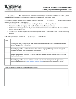 Fillable Online Individual academic improvement plan ParentGuardian ...