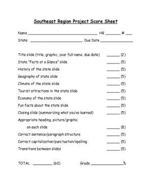 Fillable Online Southeast Region Project Score Sheet Fax Email Print ...