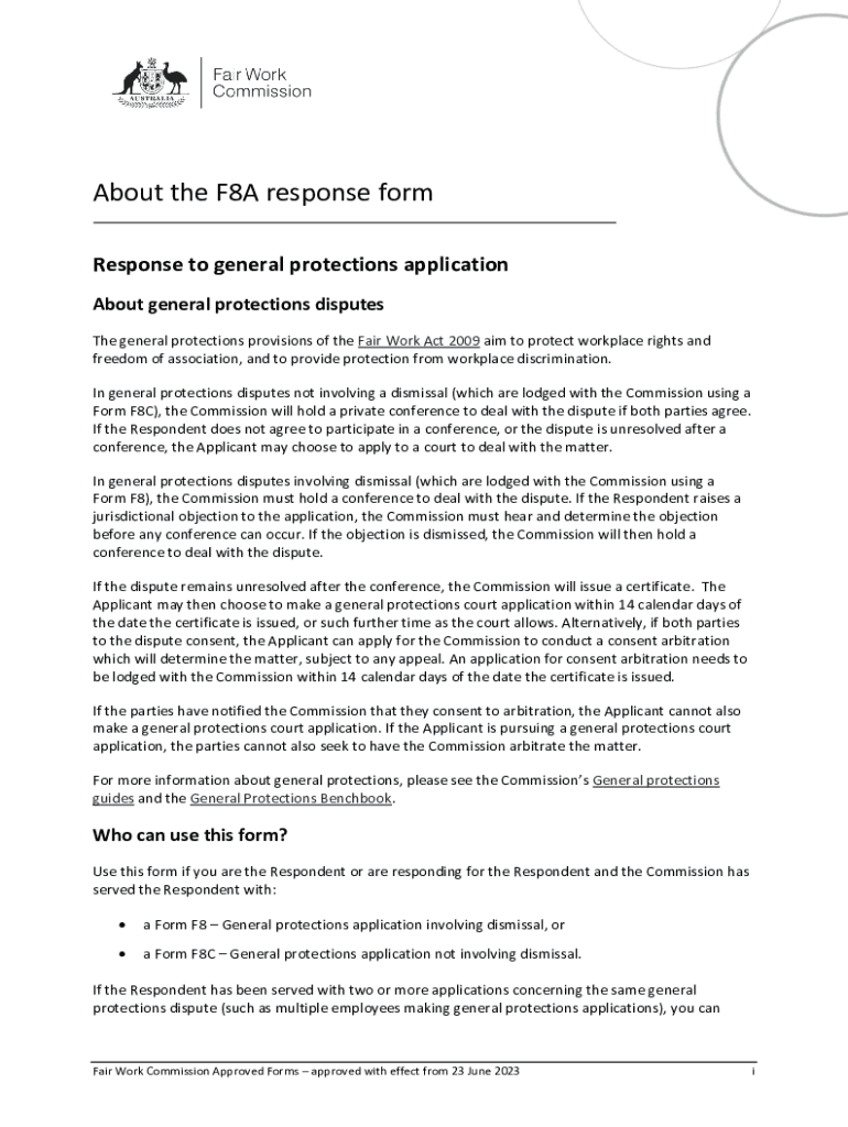Fillable Online Sample - Form F8A - Response general protections ...