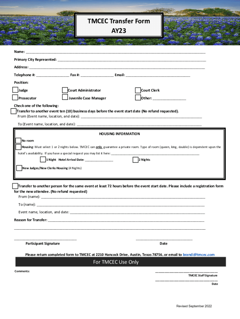 Fillable Online TMCEC Transfer Form AY23 Fax Email Print - pdfFiller