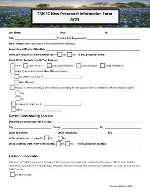 Fillable Online TMCEC New Personnel Information Form AY23 Fax Email ...