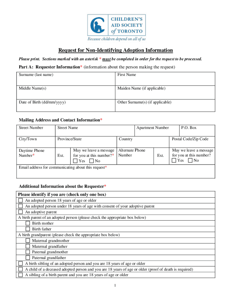 Fillable Online Request for Non-Identifying Adoption Information Fax ...