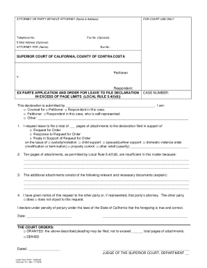 Fillable Online EX PARTE APPLICATION AND ORDER FOR LEAVE TO ... Fax ...