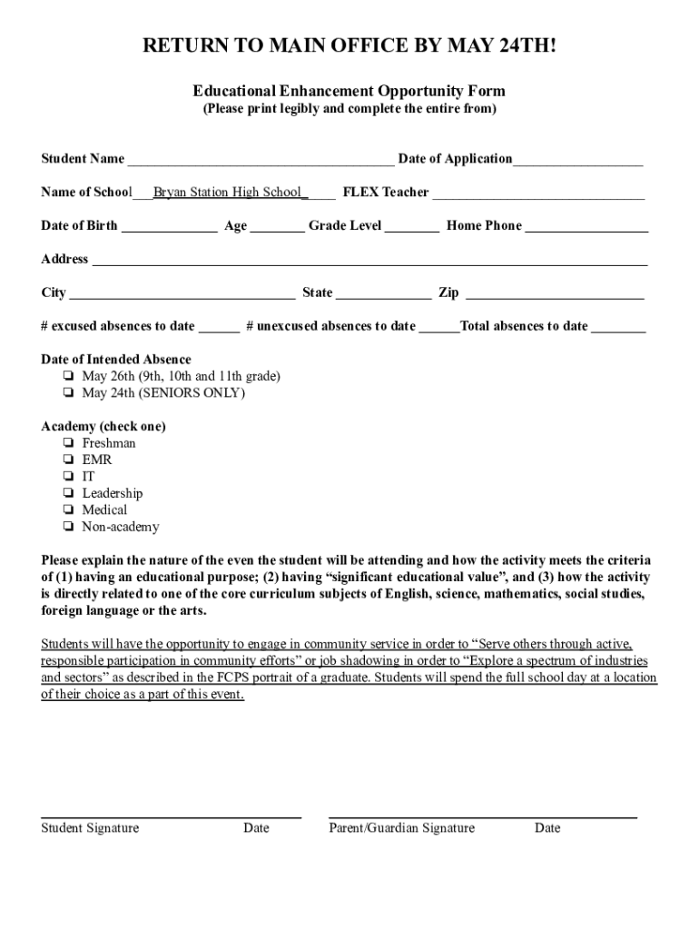 Fillable Online Educational Enhancement Opportunity Request Fax Email ...