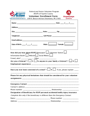 Fillable Online RETIRED AND SENIOR VOLUNTEER PROGRAM (RSVP) ... Fax ...