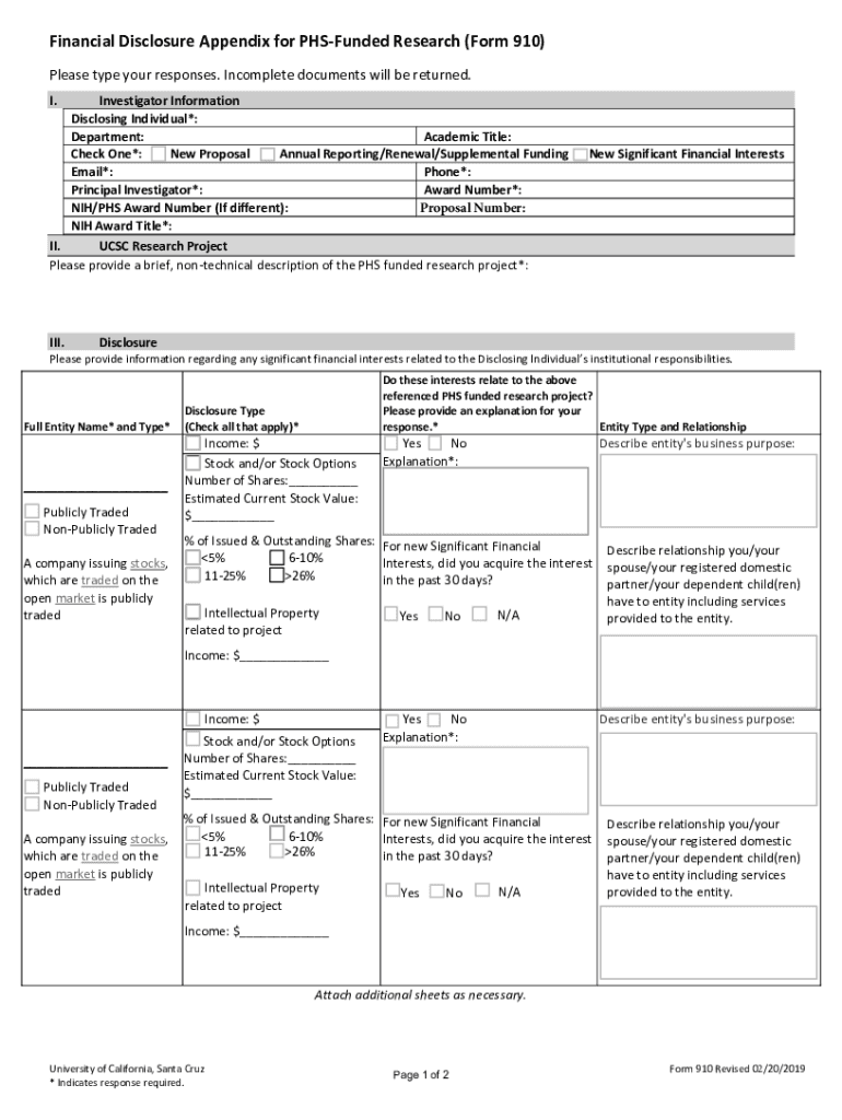 Fillable Online PHS FINANCIAL DISCLOSURE FORM Fax Email Print - pdfFiller