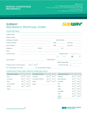 Fillable Online SUBWAY INSURANCE PROPOSAL FORM Fax Email Print - pdfFiller