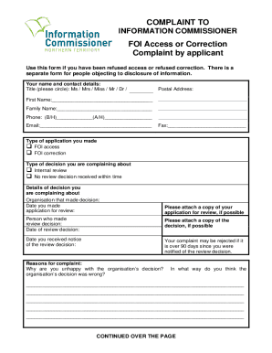 Fillable Online infocomm nt gov File a complaint about an access ...