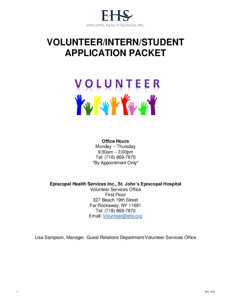 Fillable Online VOLUNTEER/INTERN/STUDENT APPLICATION PACKET Fax Email ...