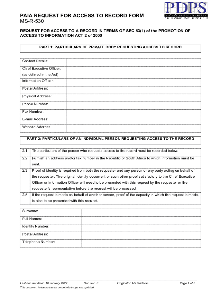Fillable Online PAIA REQUEST FOR ACCESS TO RECORD FORM MS-R- ... Fax Email Print - pdfFiller