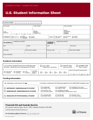 Fillable Online U.S. Student Information Sheet. U.S. Student Information Sheet Fax Email Print ...