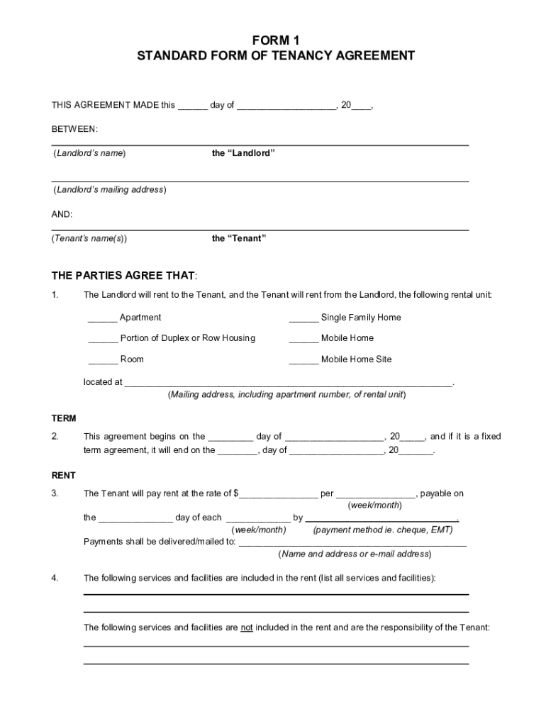 Fillable Online Form 1 - Standard Form of Tenancy Agreement Fax Email ...