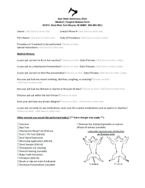 Fillable Online East State Veterinary Clinic Medical / Surgical Release ...