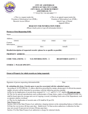 Fillable Online Request For Information Form PDFAmsterdam, NY Fax Email ...