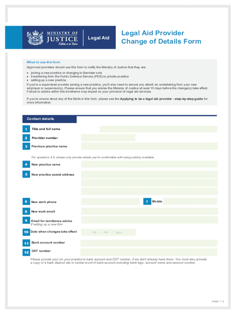 Fillable Online Legal Aid Provider Change of Details Form Fax Email ...