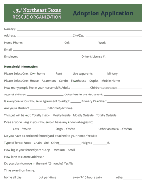 Fillable Online Pet Adoption Application Template - Fill Online ...