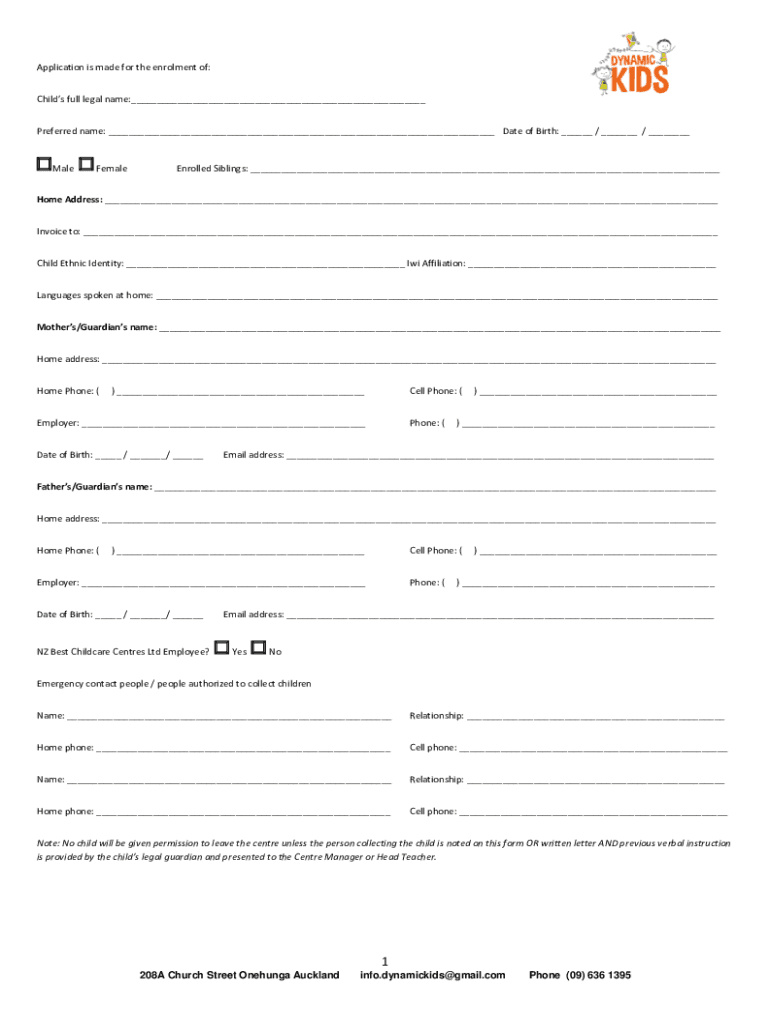 Fillable Online Dynamic Kids Enrolment Form Fax Email Print - pdfFiller