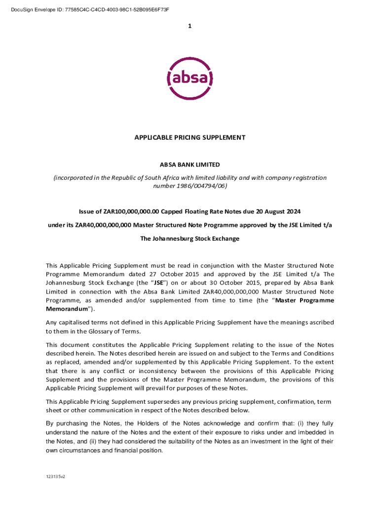 Fillable Online APPLICABLE PRICING SUPPLEMENT - Discovery Fax Email ...