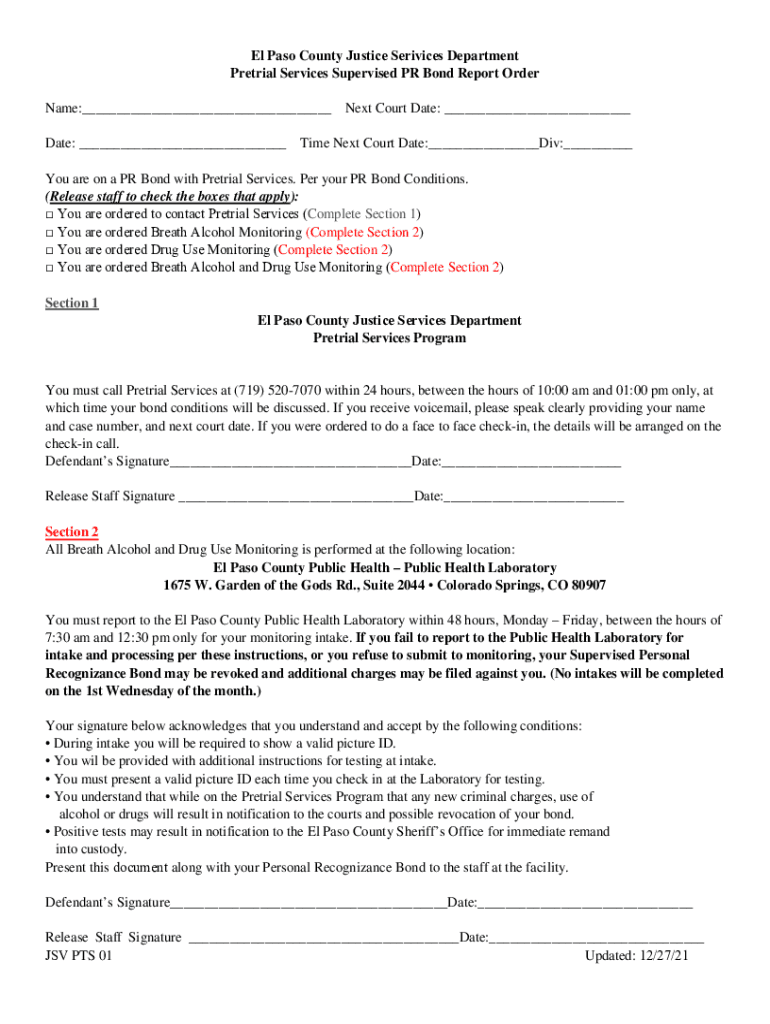 Fillable Online El Paso County Justice Serivices Department Pretrial Services ... Fax Email ...