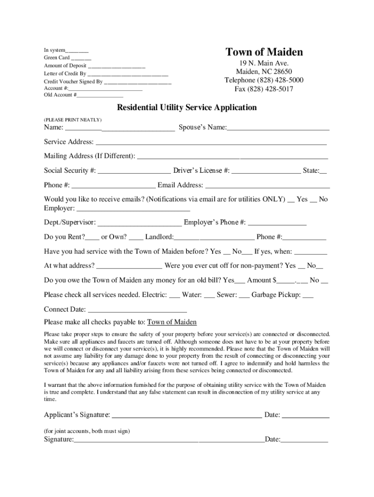 Fillable Online Commercial/Industrial Utility Service Application Fax ...