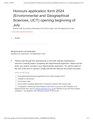Fillable Online science uct ac Honours application form 2024 ...