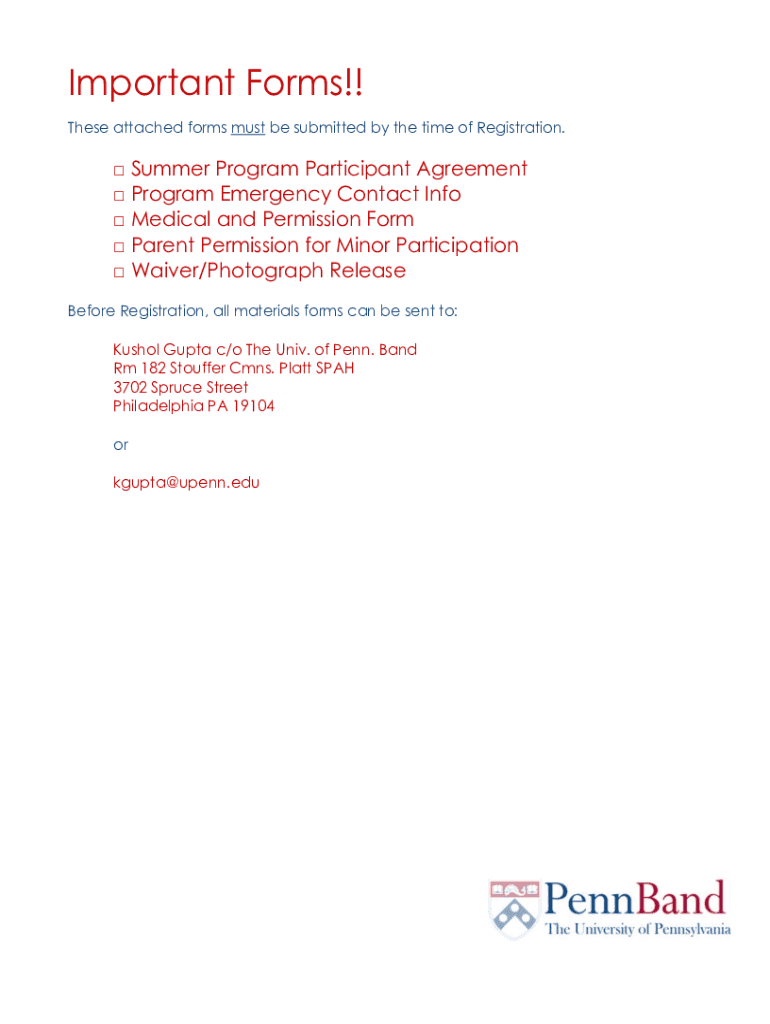 Fillable Online These attached forms must be submitted by the time of Registration Fax Email ...