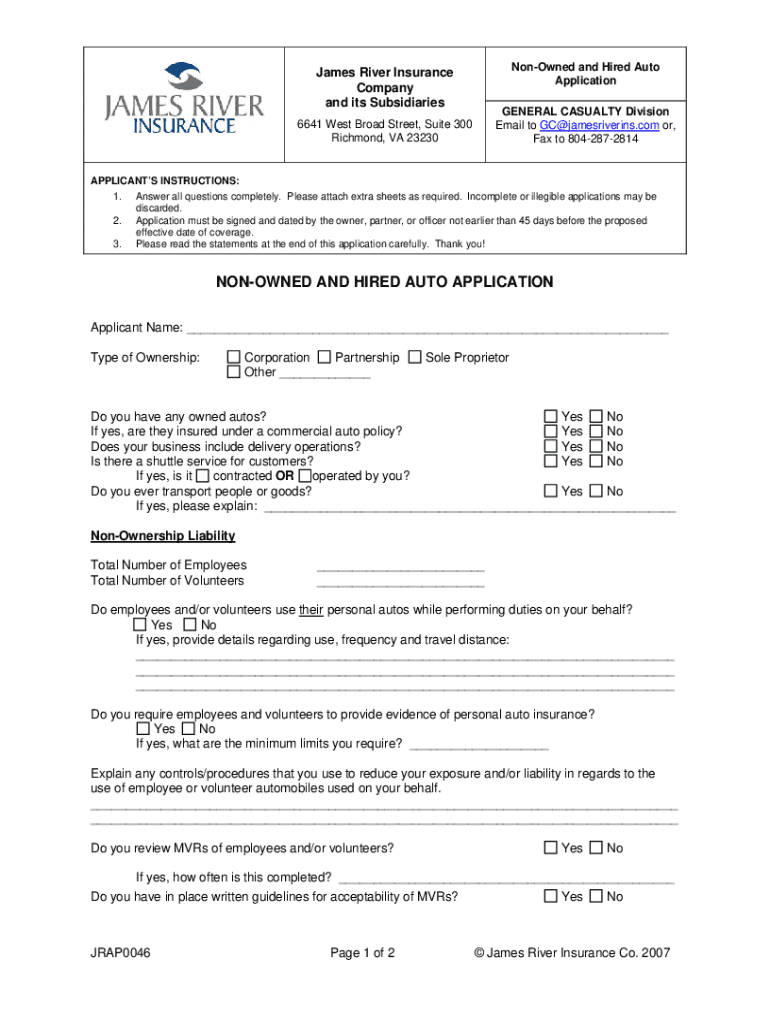 Fillable Online NON-OWNED AND HIRED AUTO APPLICATION Fax Email Print ...