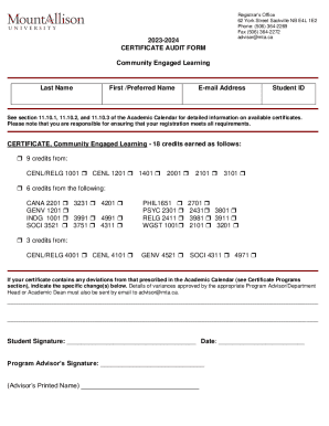 Fillable Online 2023-2024 CERTIFICATE AUDIT FORM Community ... Fax ...