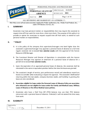 Fillable Online PERSONAL LEAVE OF Fax Email Print - pdfFiller