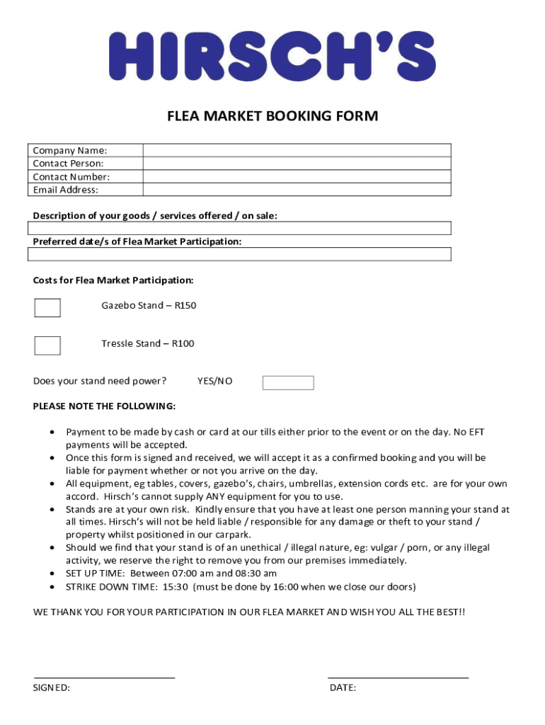 Fillable Online Flea Market Booking Form ShowMe Fax Email Print - pdfFiller