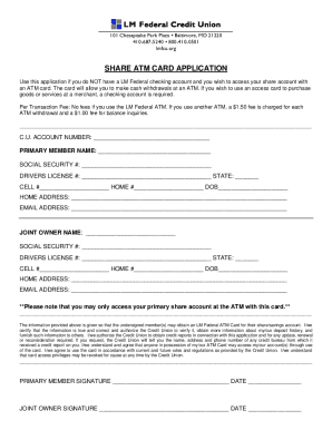 Fillable Online share atm card application - Baltimore Fax Email Print ...