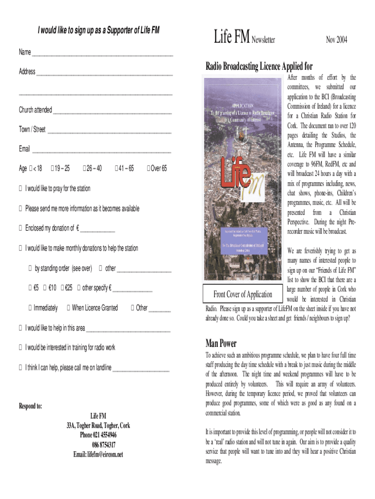 Fillable Online Radio Broadcasting Licence Applied for Man Power - Cork ...