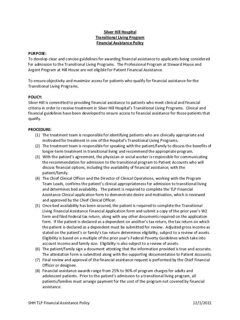Fillable Online Silver Hill Hospital Financial Assistance Policy Fax ...
