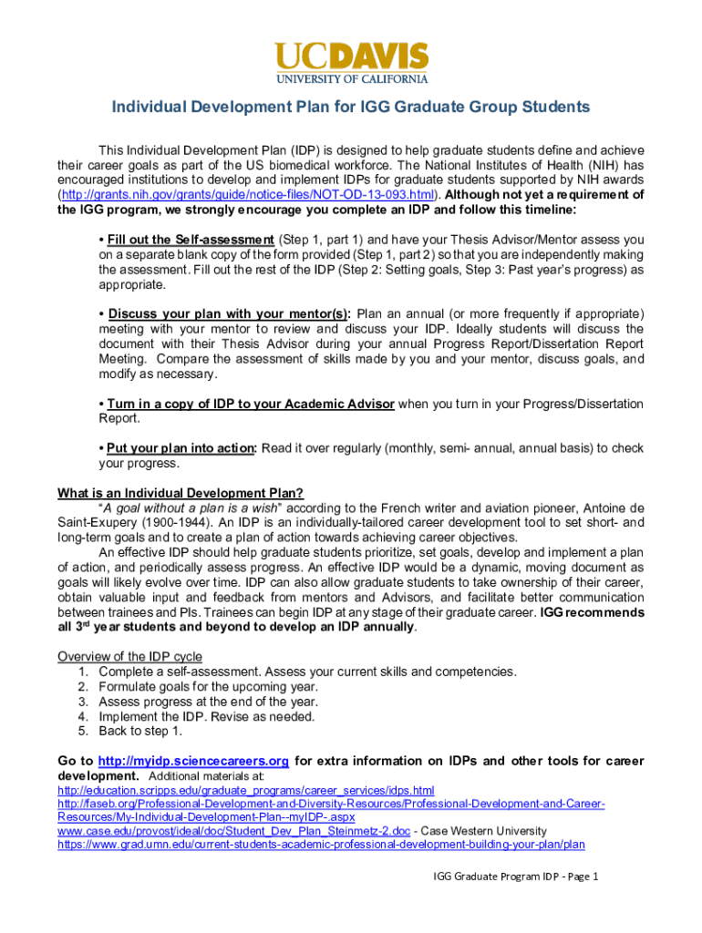 Fillable Online Individual Development Plan (IDP) - The Graduate School ...