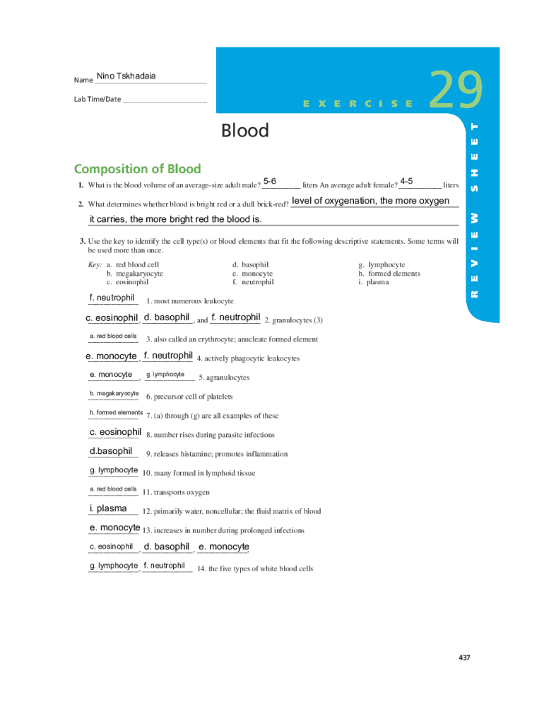 Fillable Online openlab citytech cuny Blood - answer key for review ...