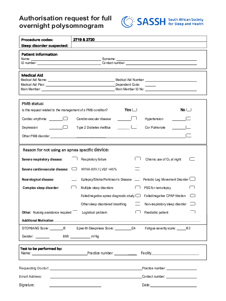 Fillable Online Authorisation request for full overnight polysomnogram ...
