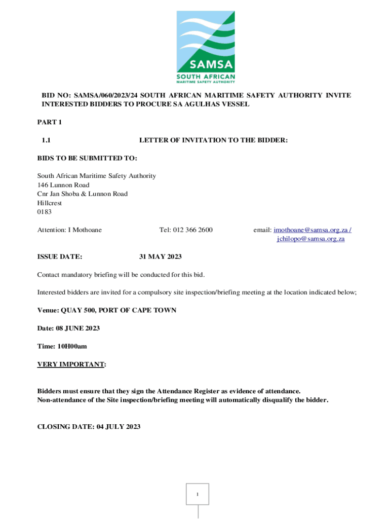 Fillable Online SOUTH AFRICAN MARITIME SAFETY AUTHORITY INVITE ... Fax ...
