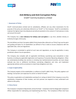 Fillable Online Anti-Bribery and Anti-Corruption Policy One97 ... Fax ...
