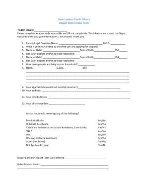Fillable Online New London Youth Affairs Diaper Bank Intake Form Fax ...