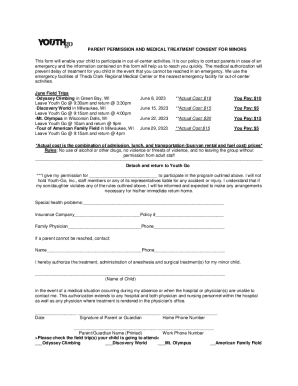 Fillable Online parent permission and medical treatment consent for ...