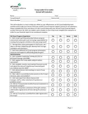 Fillable Online Troop Leader & Co-Leader Annual Self-Evaluation Fax ...