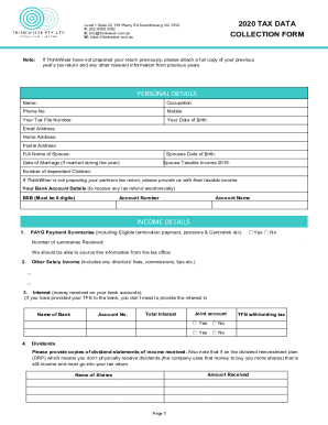 Fillable Online 2020 TAX DATA COLLECTION FORM Fax Email Print - pdfFiller