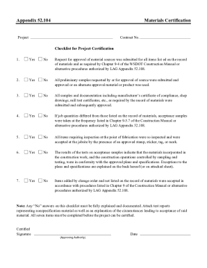 Fillable Online wsdot wa DOT Form App 52-104 Materials Certification ...