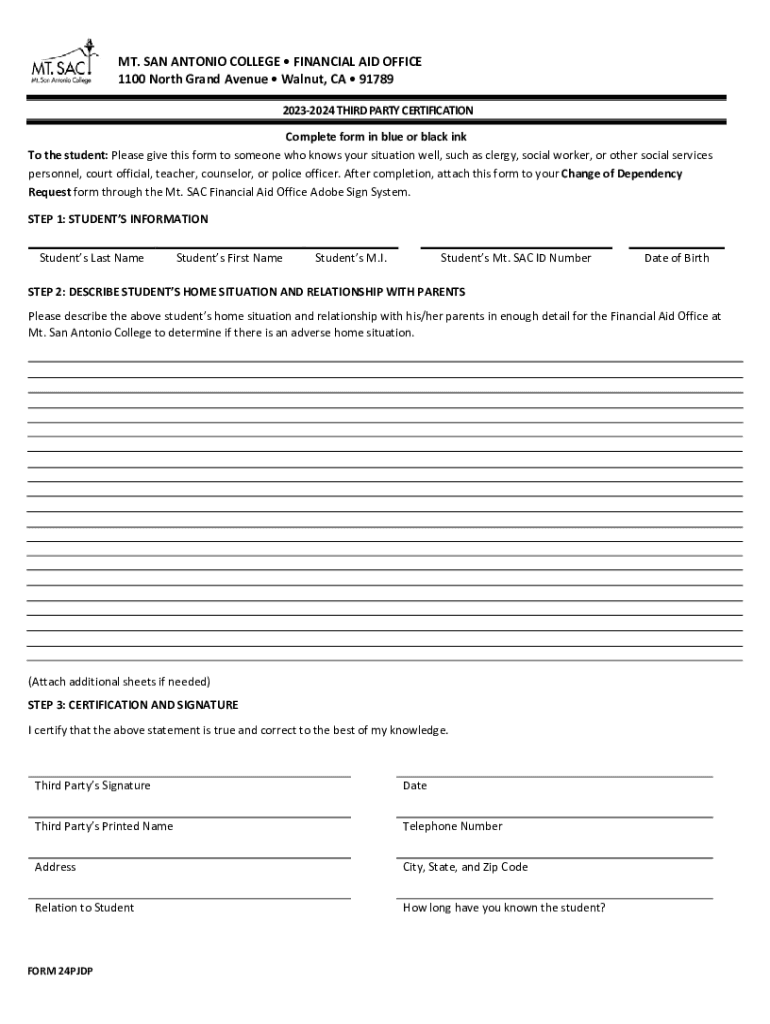 Fillable Online 2023-2024 Change of Dependency Request Form. 2023-2024 ...